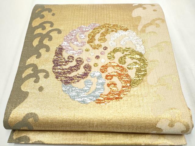 平和屋着物●六通柄袋帯　立波文　金銀糸　正絹　逸品　CABB0705hy