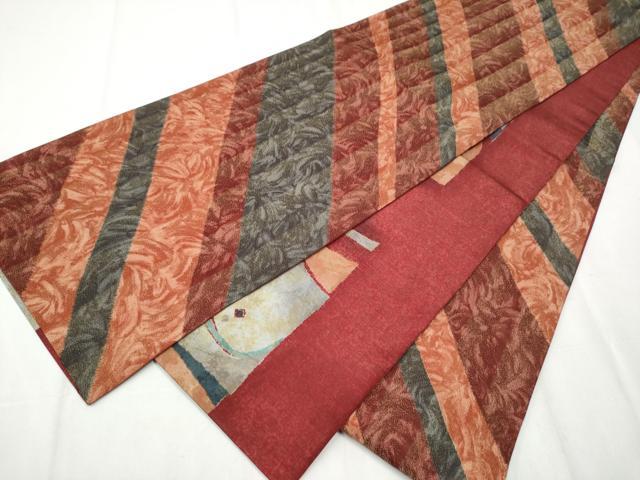 平和屋着物●両面　全通柄袋帯　本場染大島紬地　墨流し紗線文　金通し地　正絹　逸品　CABB0714hy