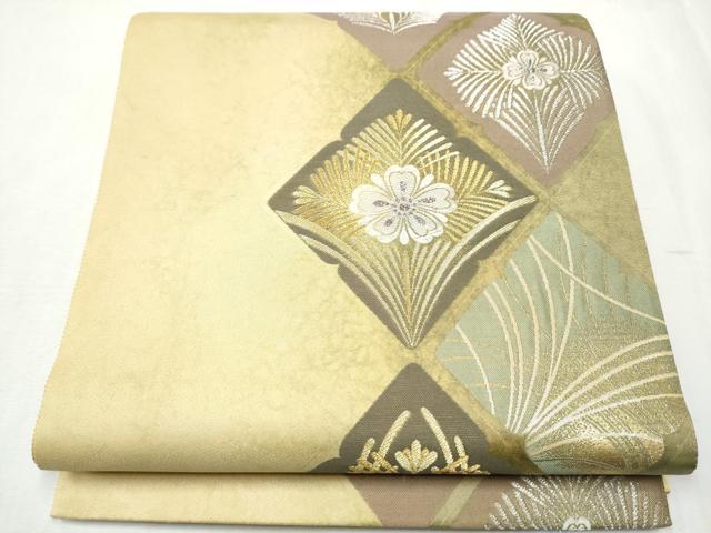 平和屋着物●六通柄袋帯　松葉文　金糸　正絹　逸品　CABB0719hy
