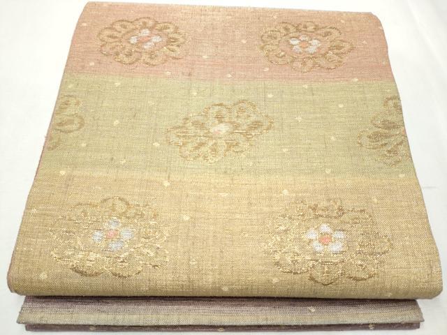 平和屋着物●西陣図案家 徳田義三　六通柄袋帯　紬地　舞花文　金糸　正絹　逸品　CABB0734hy