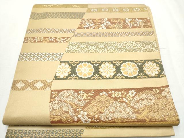 平和屋着物●六通柄袋帯　横段草花文　正絹　逸品　CABB0746hy