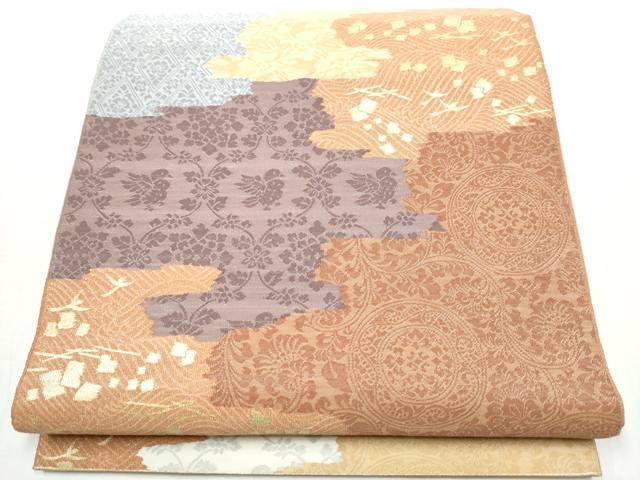 平和屋着物●六通柄袋帯　綴れ　花鳥文　金糸　正絹　逸品　CABB0748hy