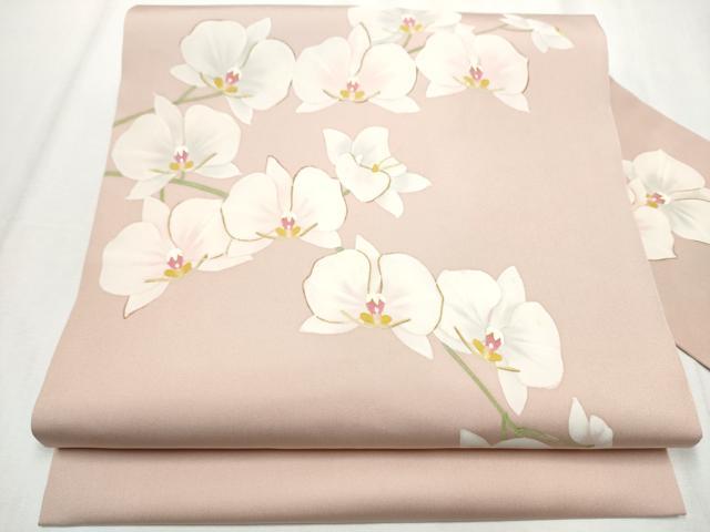 平和屋着物●塩瀬　九寸名古屋帯　胡蝶蘭　金彩　ますいわ屋扱い　正絹　逸品　CABB0778hy