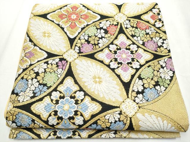 平和屋着物●六通柄袋帯　唐織　七宝花文　金糸　正絹　逸品　CABB0781hy