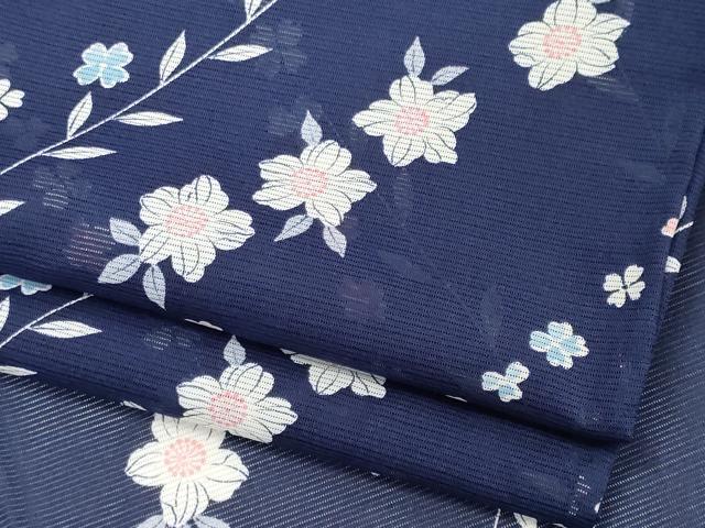 平和屋着物＊夏物　小紋　絽　斜線草花文　洗える着物　CABB1713ou