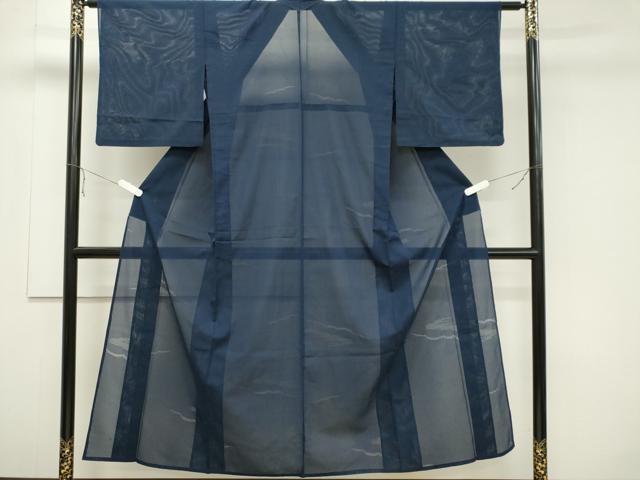 平和屋着物＊夏物　色無地　縦絽　雲取り紋紗　深縹色　正絹　逸品　CABB1732ou