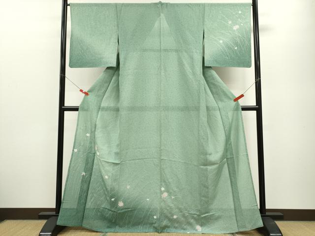 平和屋着物＊夏物　訪問着　絽　草花文　たたき染め　銀彩　正絹　逸品　CABB2074ze