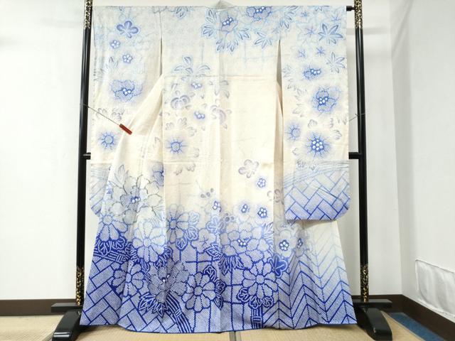平和屋着物●豪華振袖　総絞り　駒刺繍　牡丹花文　暈し染め　正絹　逸品　CABB4006yc