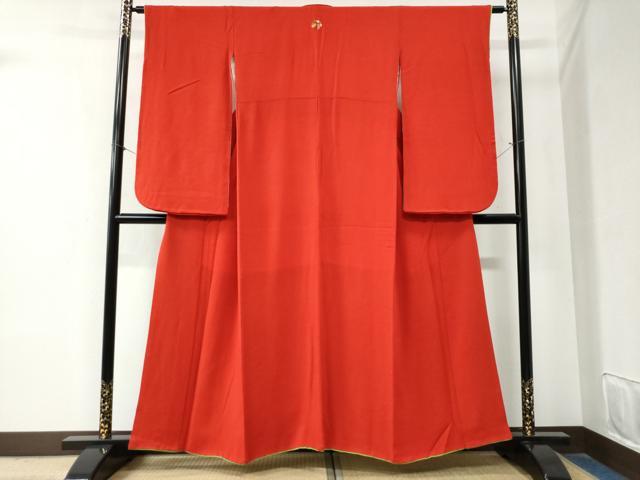 平和屋着物●小振袖　二尺袖　色無地　深緋色　鬼しぼ縮緬　正絹　逸品　CABB4010yc