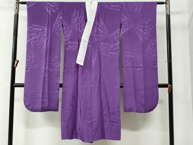 平和屋着物●振袖用長襦袢　無双仕立て　舞蝶地紋　茄子紺色　正絹　逸品　CABB4045yc