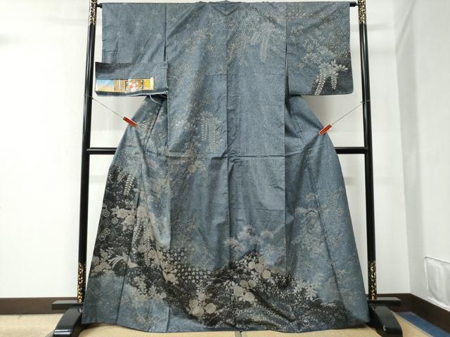 平和屋着物●訪問着　本場縞大島紬　辻が花　絞り　＆#134071；田織物謹製　証紙付き　正絹　逸品　CABB4088yc