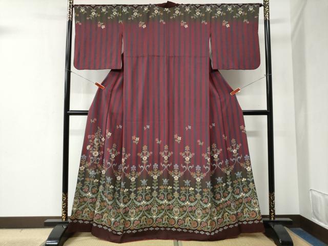 平和屋着物●訪問着　縞　更紗花唐草文　金彩　正絹　逸品　CABB4090yc