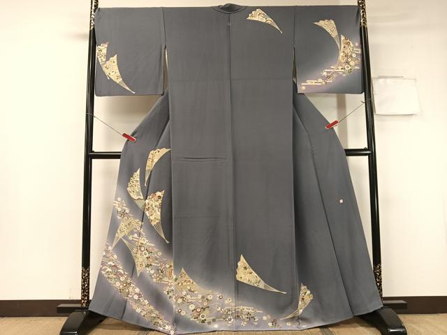 平和屋着物●訪問着　作家物　扇面花文　暈し染め　金彩　正絹　逸品　CABB4818vp