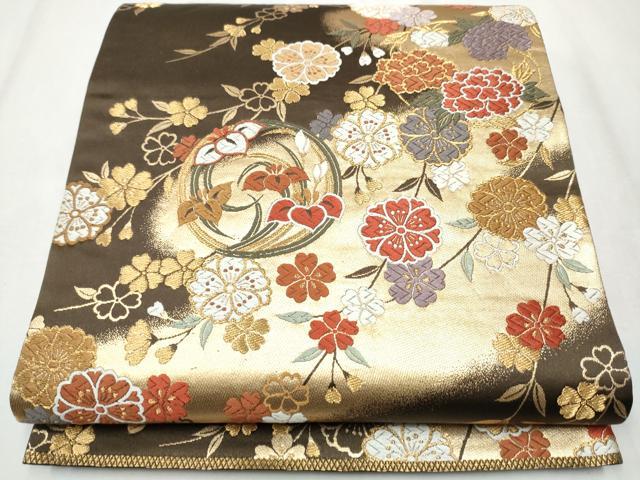 平和屋着物●六通柄袋帯　唐織　草花丸文　金糸　正絹　逸品　CABB5601hy