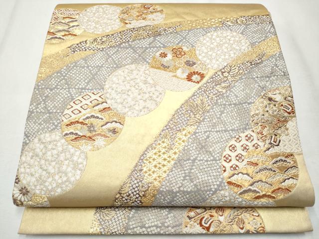 平和屋着物●西陣の名門　加納幸謹製　六通柄袋帯　唐織　宝尽くし草花丸文　金糸　引箔　正絹　逸品　CABB5612hy