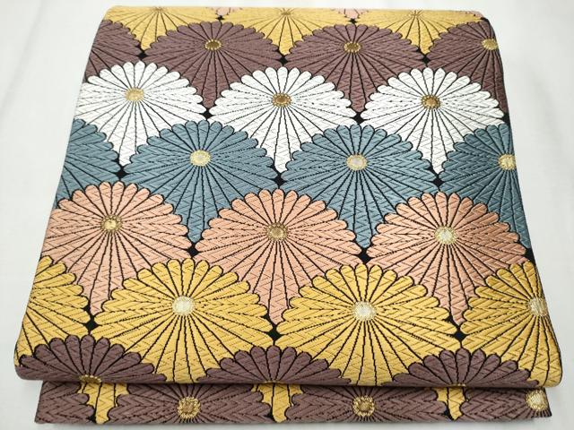 平和屋着物●六通柄袋帯　唐織　菊尽くし　黒地　本金箔　正絹　逸品　CABB5613hy