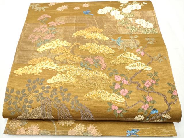 平和屋着物●ファッションデザイナー　HIROKO KOSHINO　コシノヒロコ　六通柄袋帯　唐織　花鳥文　正絹　逸品　CABB5622hy