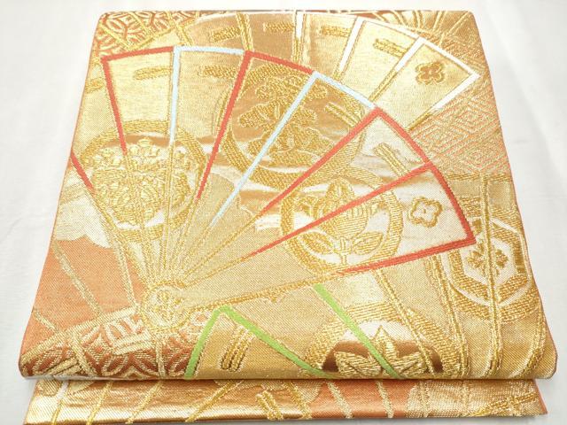 平和屋着物●西陣　川島織物　六通柄　本袋帯　唐織　檜扇草花文　金糸　正絹　逸品　CABB5624hy