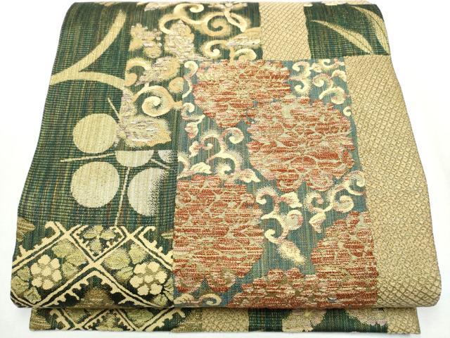 平和屋着物●両面　六通柄袋帯　色紙重ね草花文　金糸　正絹　逸品　CABB5643hy