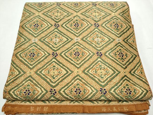 平和屋着物●龍村美術織物　龍村製　全通柄　本袋帯　弘仁菱文錦　金糸　正絹　逸品　CABB5695hy