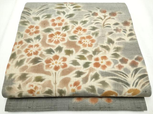 平和屋着物●内田陽一郎　太鼓柄袋帯　紬地　枝花文　正絹　逸品　CABB5696hy