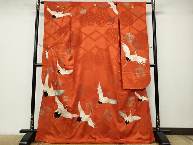 平和屋着物●アンティーク　大正ロマン　振袖　刺繍　飛鶴文　正絹　逸品　CABB6004ut