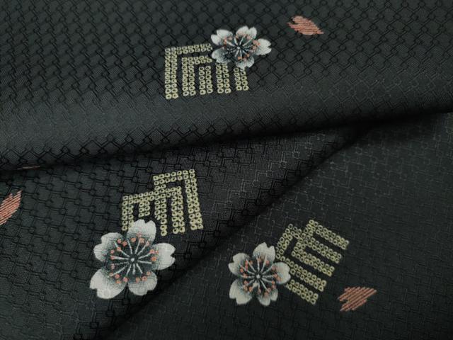 平和屋着物●小紋　源氏香花文　黒地　洗える着物　CABB6063ut