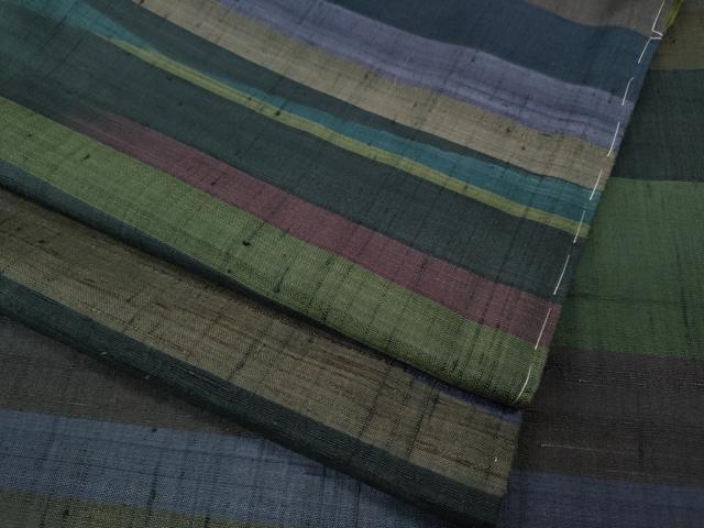 平和屋着物●上質な紬　横段文　正絹　逸品　未使用　CABB6093ut