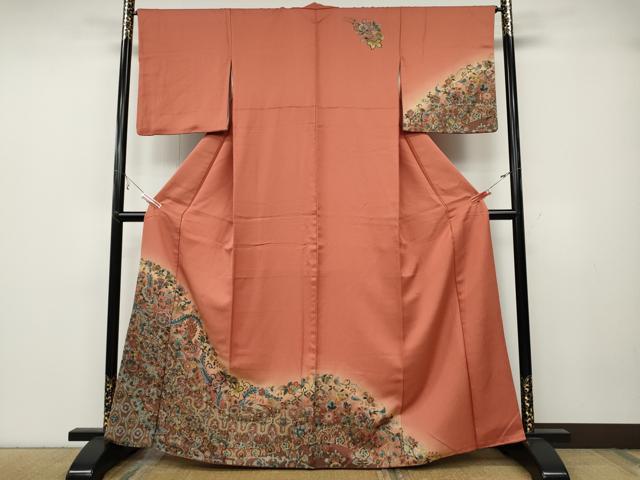 平和屋着物●訪問着　更紗花唐草文　暈し染め　金彩　正絹　逸品　CABB6106ut