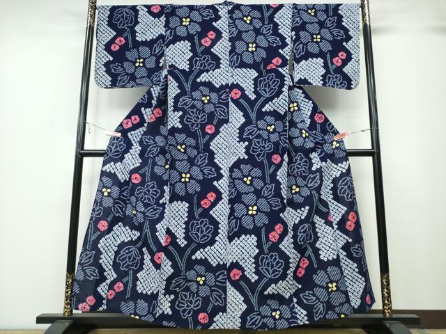 平和屋着物∴夏物　浴衣　有松鳴海絞り　草花文　綿　逸品　CABB6403ng