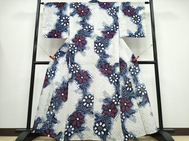 平和屋着物∴夏物　浴衣　有松鳴海絞り　芝草菊文　綿　逸品　未使用　CABB6412ng