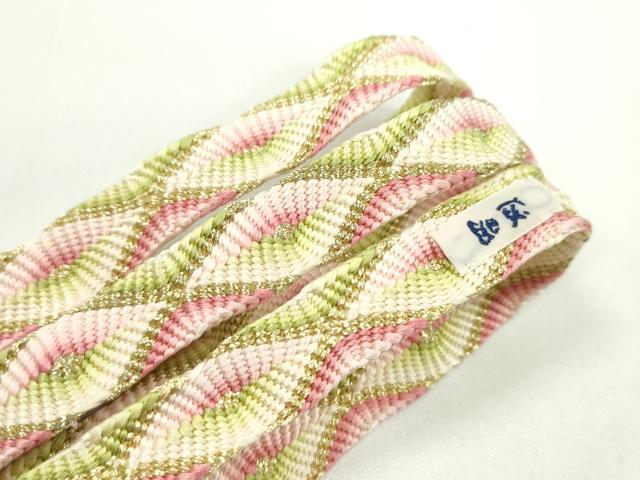 平和屋本店□極上 有職組紐道明 帯締め 唐組 春秋 紅・鶸 金糸 宮内庁