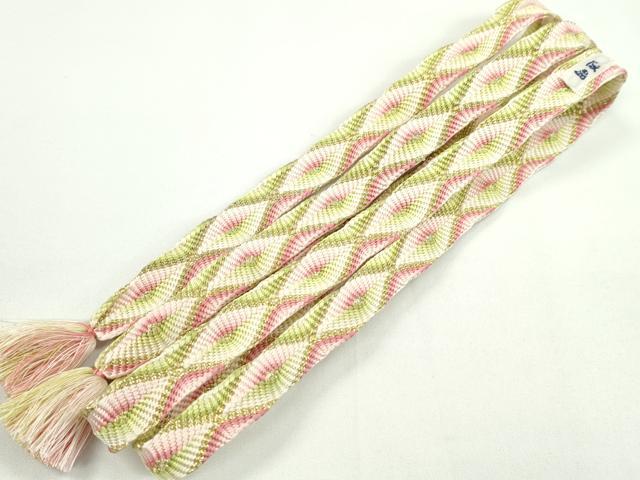 平和屋本店□極上 有職組紐道明 帯締め 唐組 春秋 紅・鶸 金糸 宮内庁