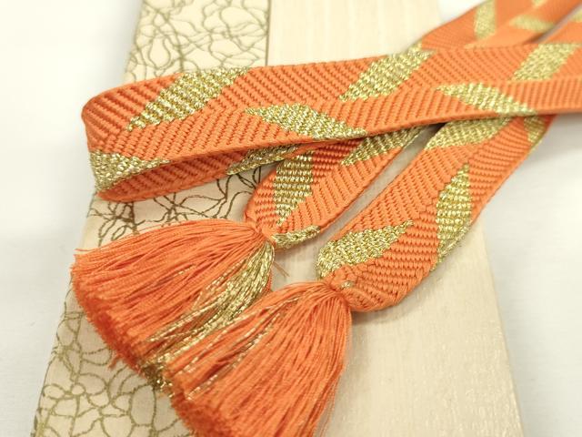 平和屋本店■極上　有職組紐道明　帯締め　笹浪組　赤橙色　金糸　宮内庁御用　国立博物館御用　東京芸術大学御用　逸品　CXAA0601s5