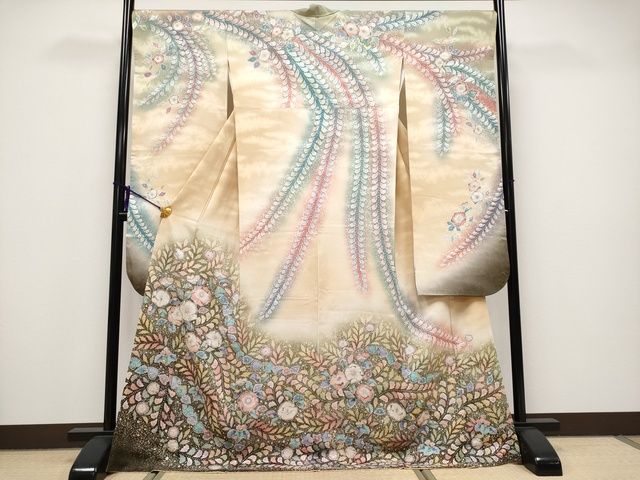 平和屋本店□極上 振袖 辻が花 絞り 暈し染め 銀通し地 逸品 CYAA2273s5