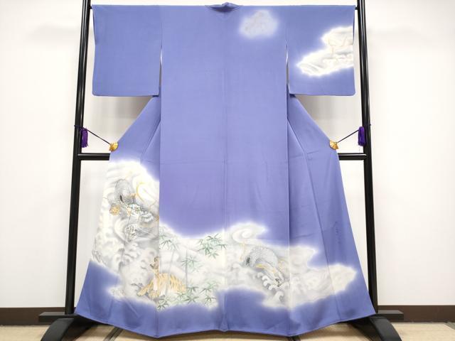 平和屋本店■極上　訪問着　作家物　手描き　螺鈿　龍　虎　暈し染め　金彩　ほていや扱い　桔梗色地　逸品　CYAA0858s5