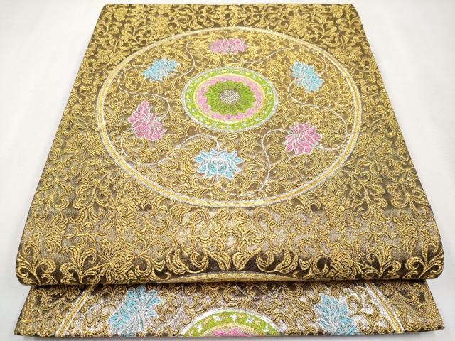 平和屋本店■極上　龍村晋謹製　全通柄袋帯　唐織　蓮華大唐花文錦　金銀糸　逸品　未使用　CYAA0898s5