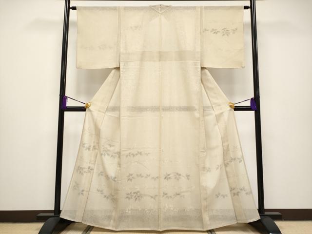 平和屋本店■極上　訪問着　無双　紗袷　紗×紗　スワトウ刺繍　枝葉文　丁子色地　逸品　CYAA1238s5