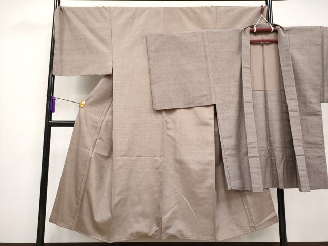 平和屋本店■極上　男性　紬　羽織セット　キングサイズ　着物：白茶色　羽織：胡桃染色　逸品　未使用　CYAA1243s5