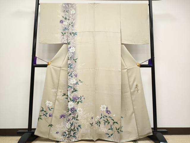 平和屋本店□極上 訪問着 雲取り草花文 暈し染め 金彩 逸品