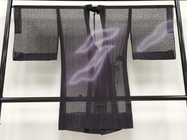 平和屋本店■極上　道中着　スリーシーズン　春夏秋　塵除け　ロング丈　紋紗　銀糸　紫黒色　逸品　未使用　CYAA1339s5