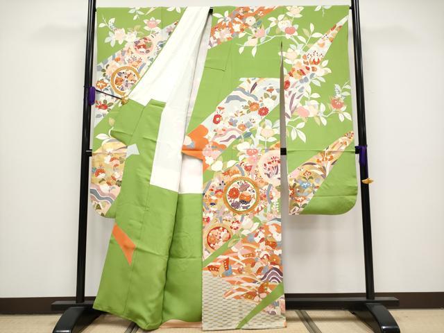 平和屋本店□極上 創業460年・千總 振袖 駒刺繍 舞蝶花