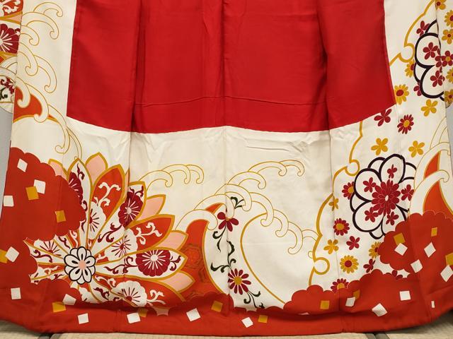 平和屋着物●アンティーク　大正ロマン　色留袖　友禅　相良刺繍　鴛鴦菊牡丹文　暈し染め　正絹　逸品　AAAT6616ck 平和屋着物○アンティーク 大正ロマン 色留袖 友禅 相良刺繍 鴛鴦菊牡丹文