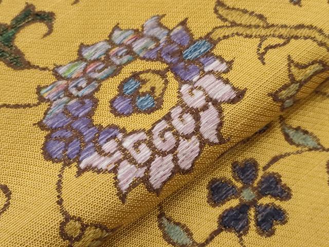 平和屋本店■極上　1854年創業　帯屋捨松　六通柄袋帯　唐織　草花文　黄朽葉色地　逸品　CYAA1367s5 平和屋本店□極上 1854年創業 帯屋捨松 六通柄袋帯 唐織 草花