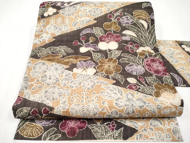 平和屋本店■極上　摺型友禅　京都　多ち花　九寸名古屋帯　生紬　松皮取の花　逸品　CYAA1404s5
