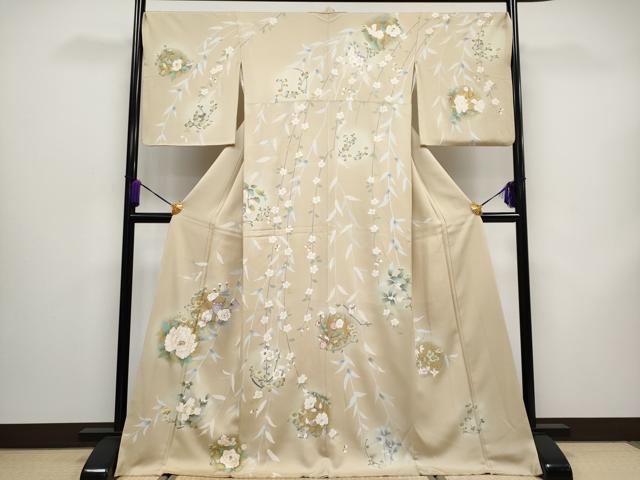 平和屋本店■極上　訪問着　駒刺繍　花丸文　金彩　枯色地　逸品　CYAA2997s5
