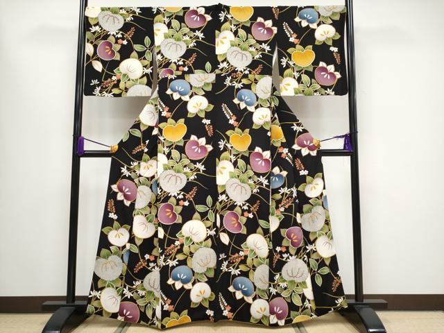 平和屋本店■極上　小紋　枝橘　黒地　逸品　CYAA1575s5