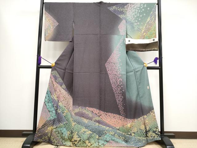 平和屋着物○極上 十日町 名門 滝泰謹製 中国三大刺繍 相良刺繍