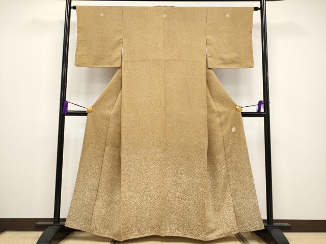 平和屋本店■極上　人間国宝　森口華弘　蒔糊友禅　蒔糊散らし　訪問着　黄唐茶色地　逸品　CYAA1596s5