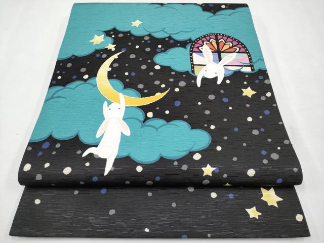 平和屋本店■極上　太鼓柄京袋帯　WAKKA　ワッカ　月兎　黒地　逸品　CYAA1666s5